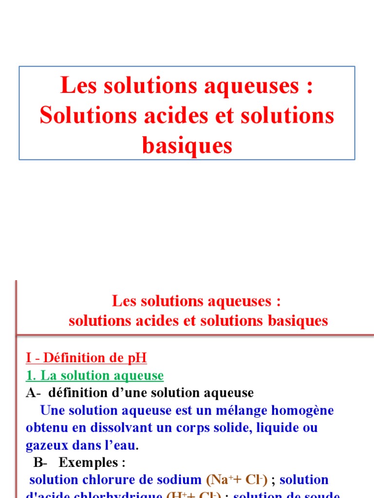 3ac 5 - Solutions Aqueuses | PDF | Ph | Acide