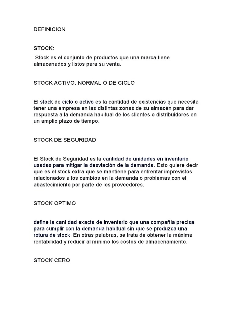 Definicion Stock Procesos 1 | PDF | Logística | Inventario