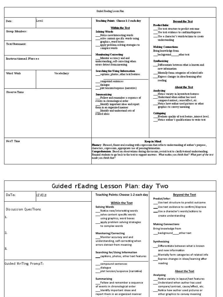 Guided Reading Lesson Plans 2 Day 0 | PDF | Cognition | Applied Linguistics