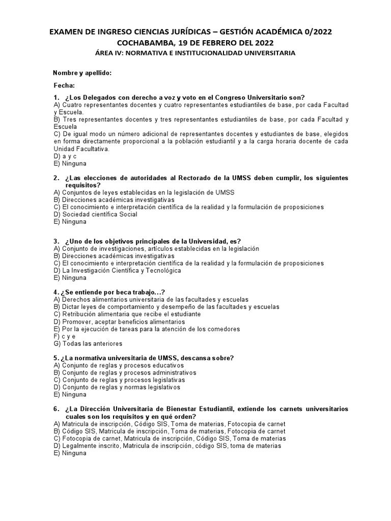 2025 Examen de Normativa Universitaria | PDF | Enseñando | Gobierno