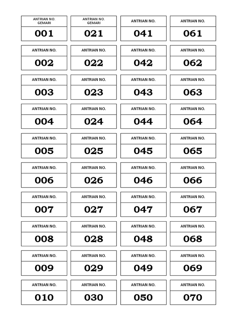 Numerical List of Antrian Numbers 001 Through 358 | PDF