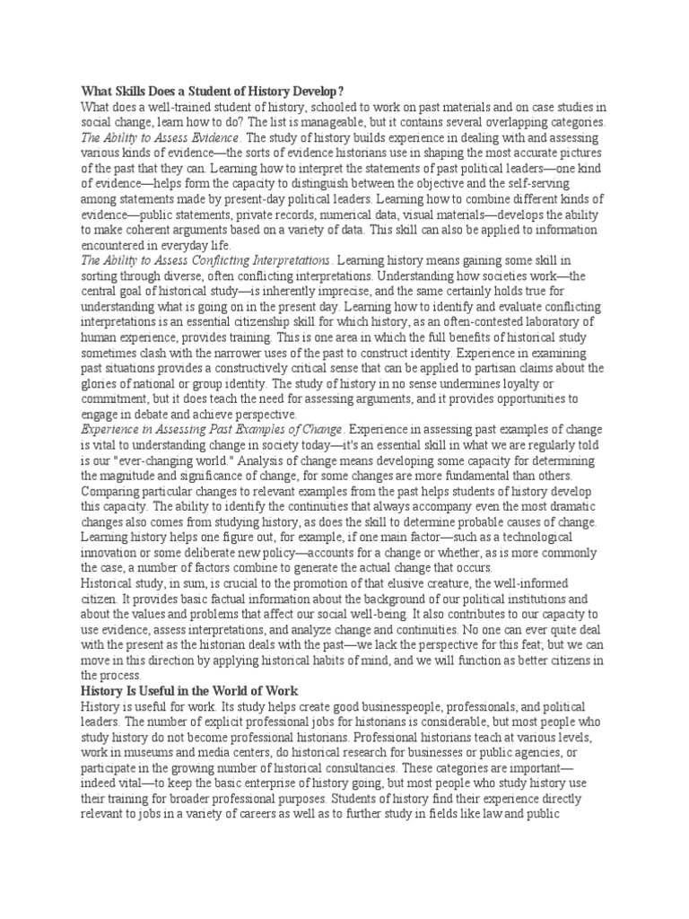 What Skills Does A Student of History Develop | PDF | Experience | Learning