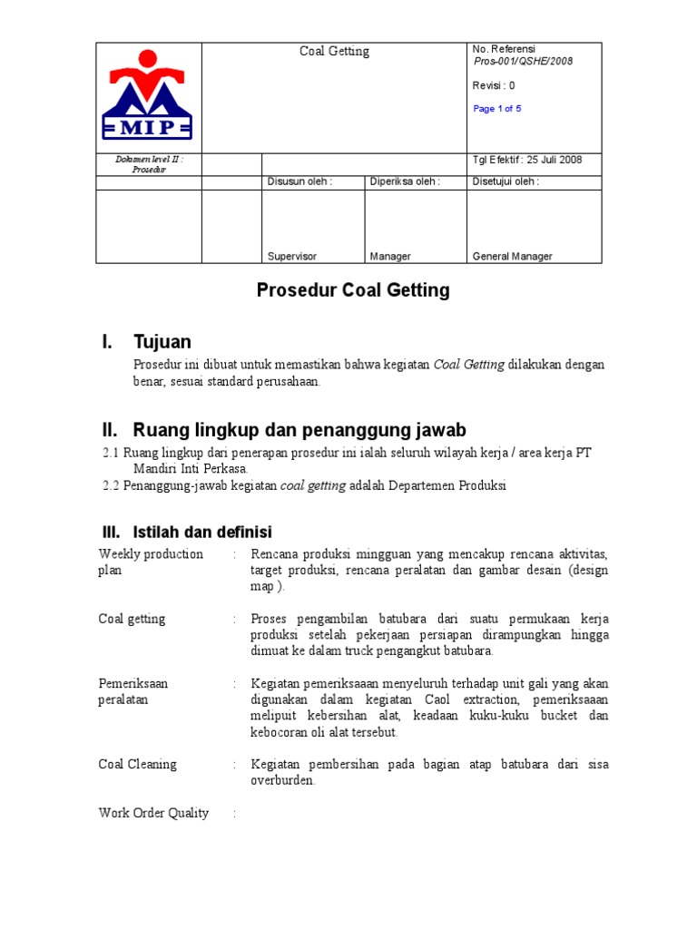 Prosedur OPS 04 Coal Getting - Rev Final | PDF