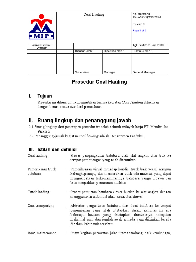 Prosedur OPS 05 Caol Hauling - Rev Final | PDF
