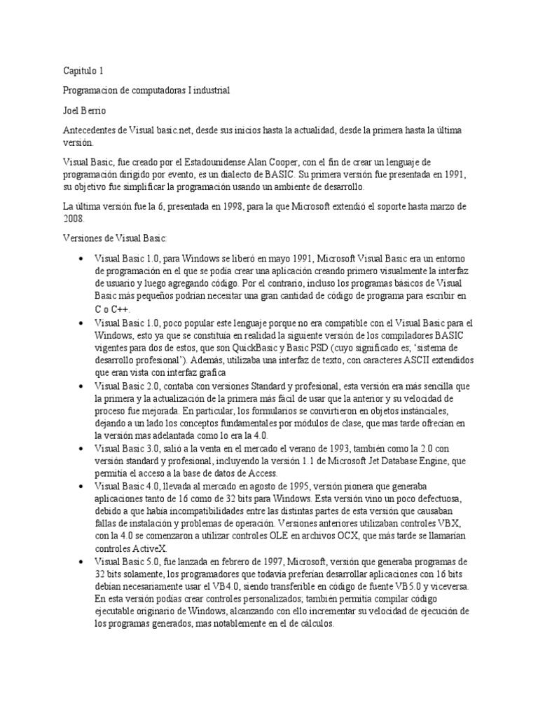 Historia de Visual Basic y Aplicaciones en Ingeniería | PDF | Básico | Microsoft Windows