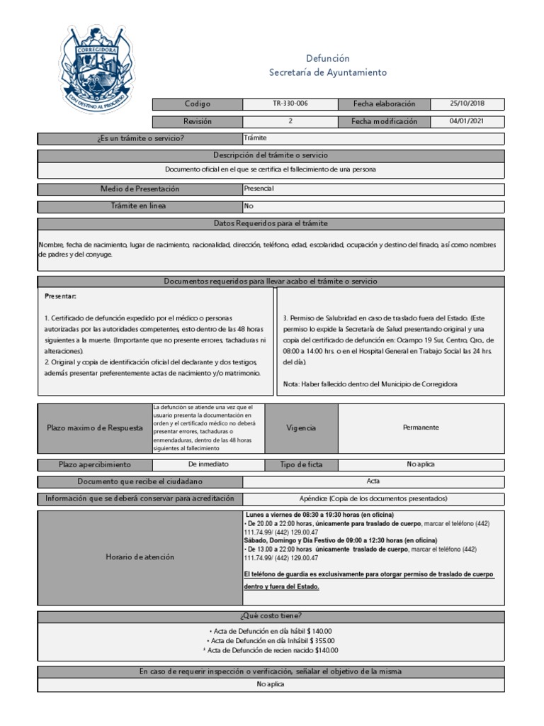 Ficha 330 006 Defuncion | PDF