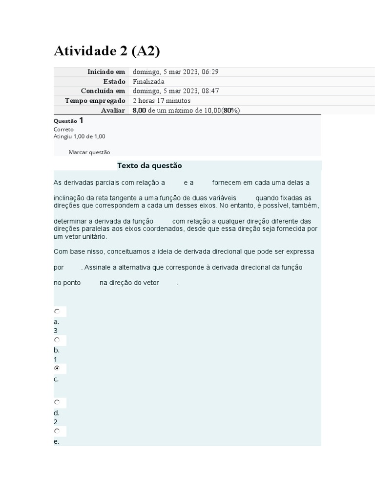 Atividade2 CALCULOAPLICAVEL | PDF | Derivado | Gradiente