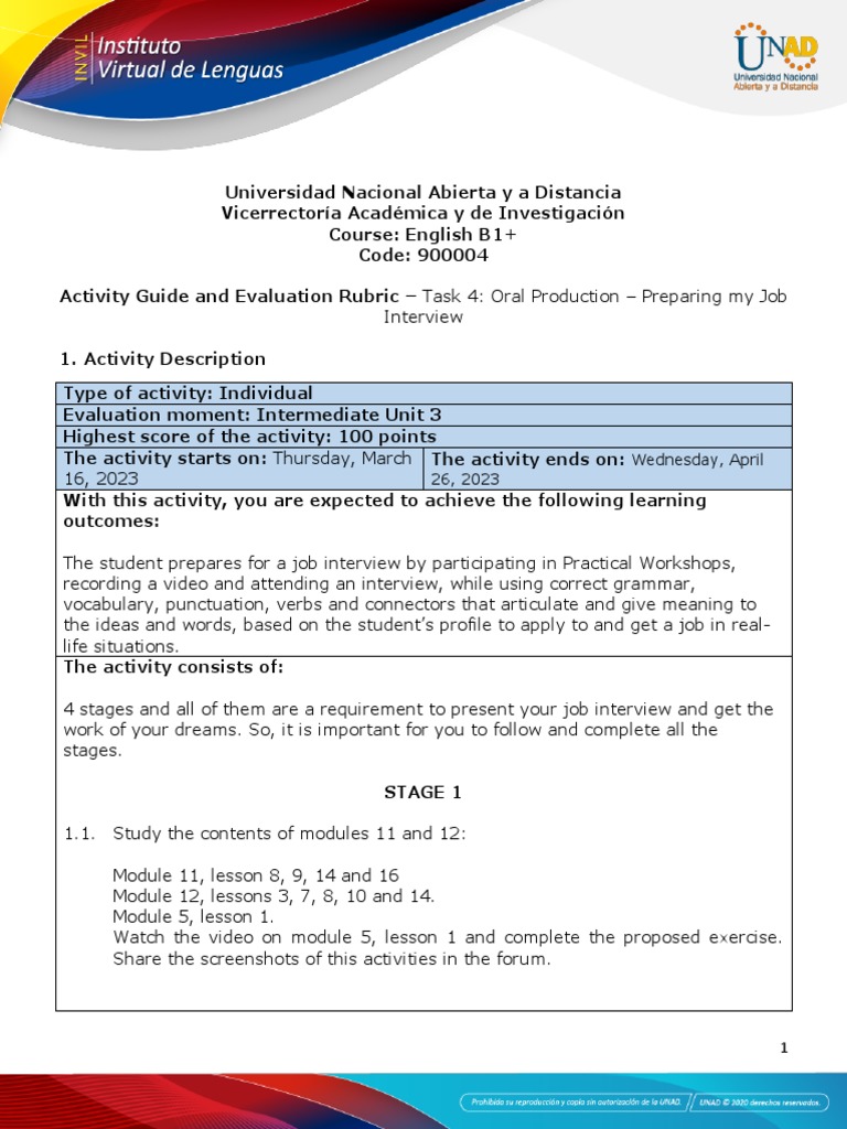 Activity Guide and Evaluation Rubric - Unit 3 - Task 4 - Oral ...