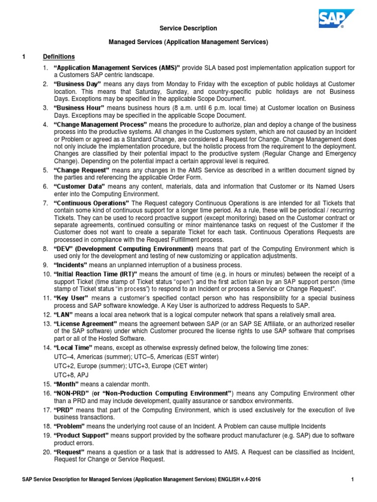 SAP Managed Services Overview | PDF | Service Level Agreement | Computing