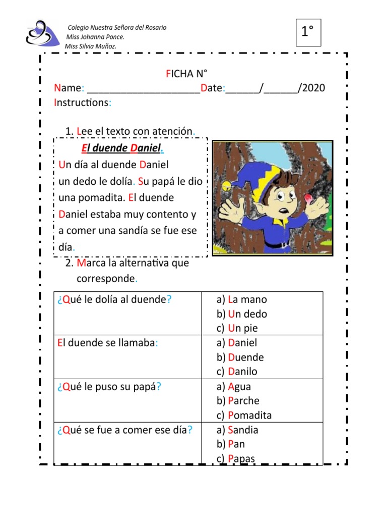 Ficha Lectura 1° #18-20 | PDF