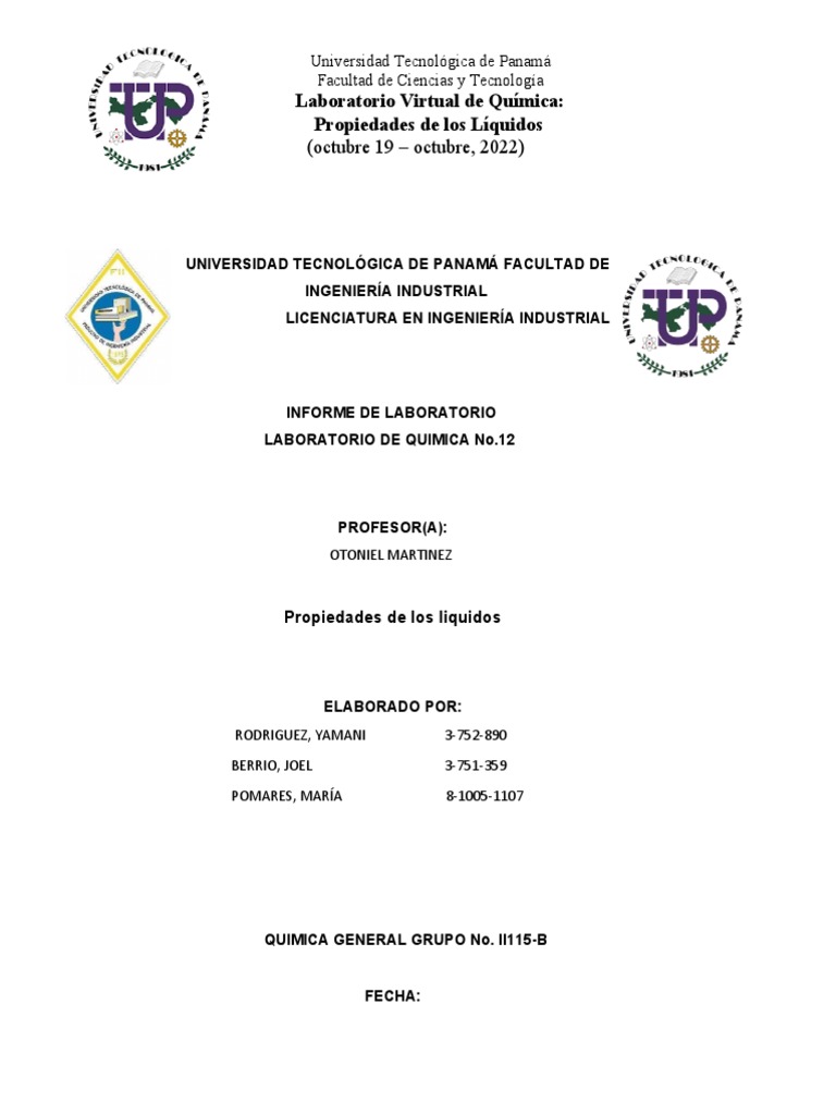 Lab NÂ° 12 Propiedades de Los LÃ - Quidos | PDF | Fuerza intermolecular | Líquidos