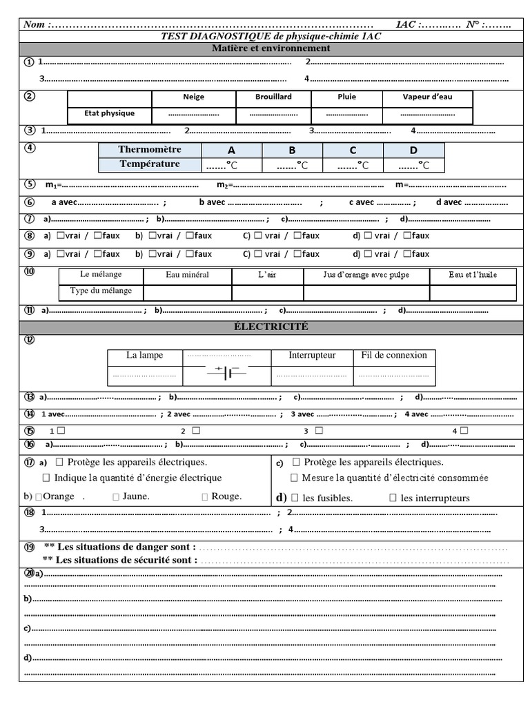 Feuille - Reponse - PC - 1AC (1par Page) PDF | PDF