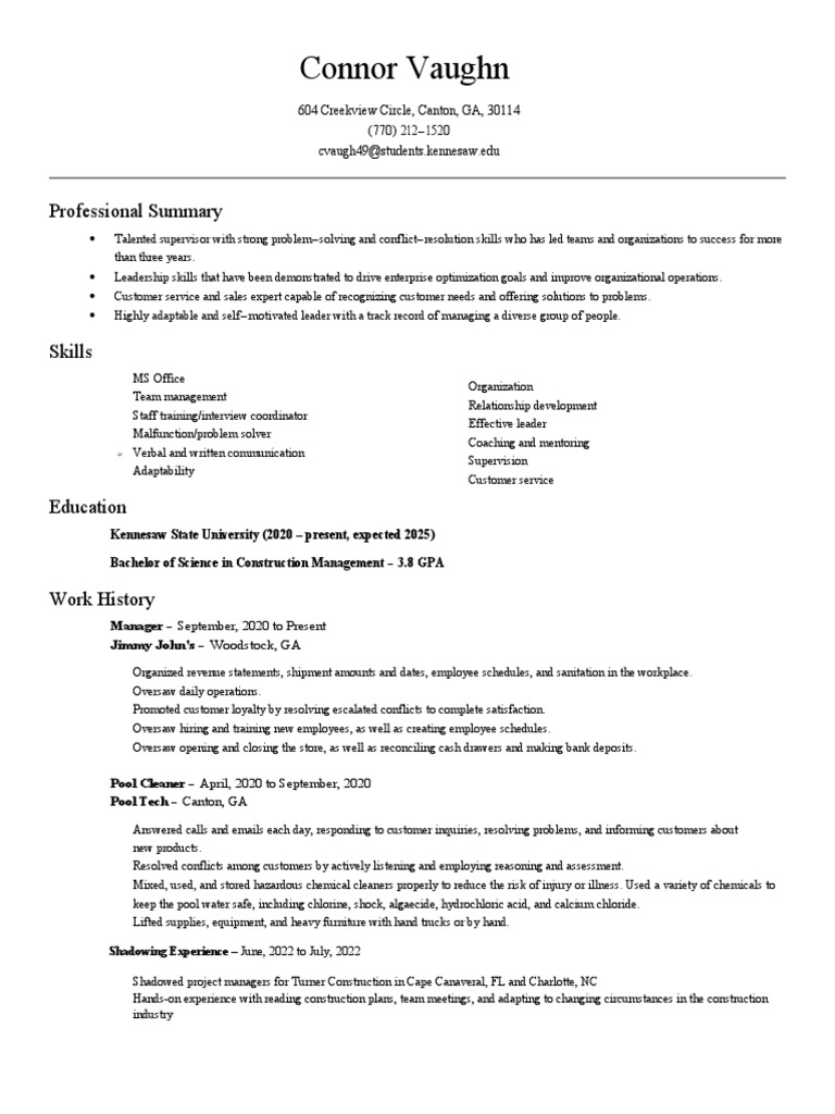 Connor Vaughn Resume | Download Free PDF | Employment | Business