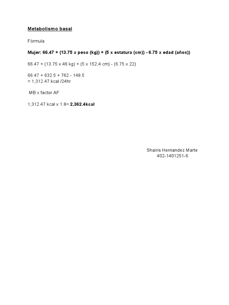 Metabolismo Basal PDF | PDF