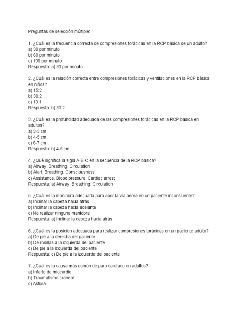Preguntas de Selección Múltiple | PDF | Reanimación cardiopulmonar ... Preguntas de Selección Múltiple | PDF | Reanimación cardiopulmonar ...
