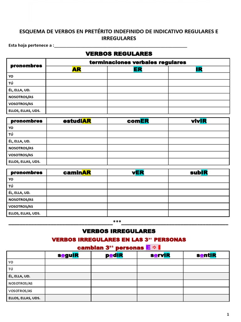 VERBOS REGULARES E IRREGULARES EN PRETÈRITO INDEFINIDO - ALUMNOS LISTAS ...