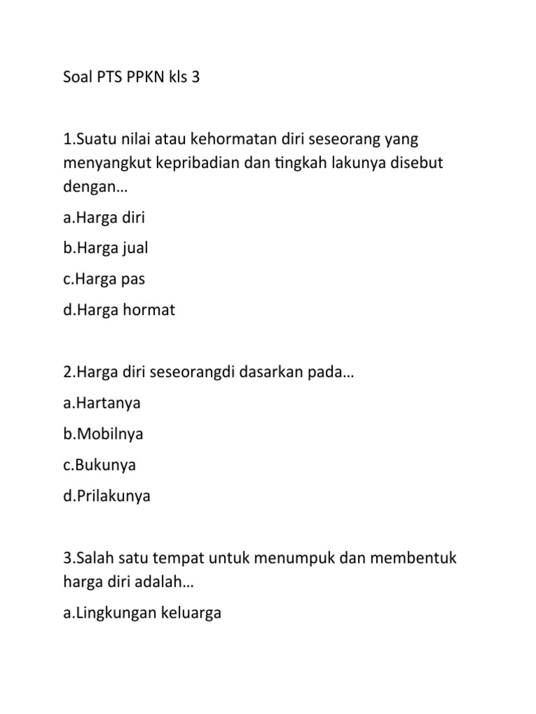 Soal PTS PPKN Kls 3 | PDF