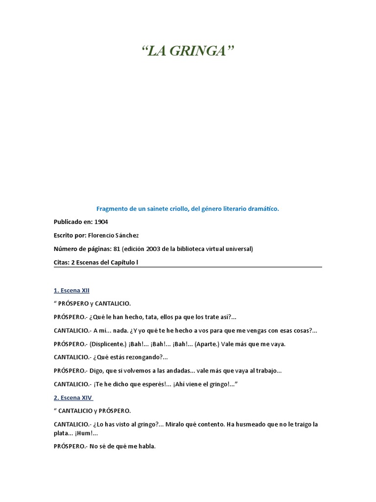 Tensión entre criollos e inmigrantes en "La Gringa" | PDF