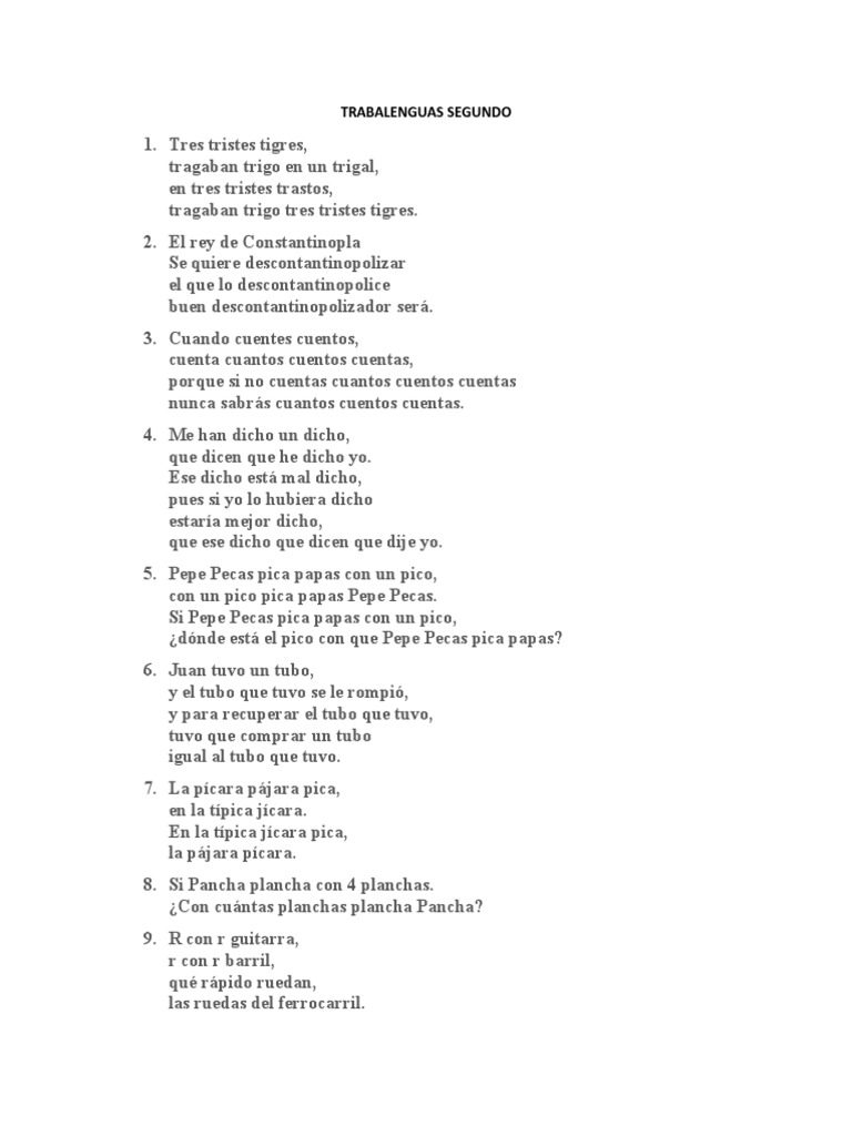 Trabalenguas Segundo | PDF