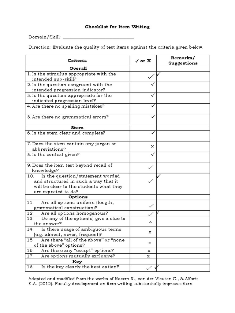 Tool Checklist-for-Item-Writing | PDF