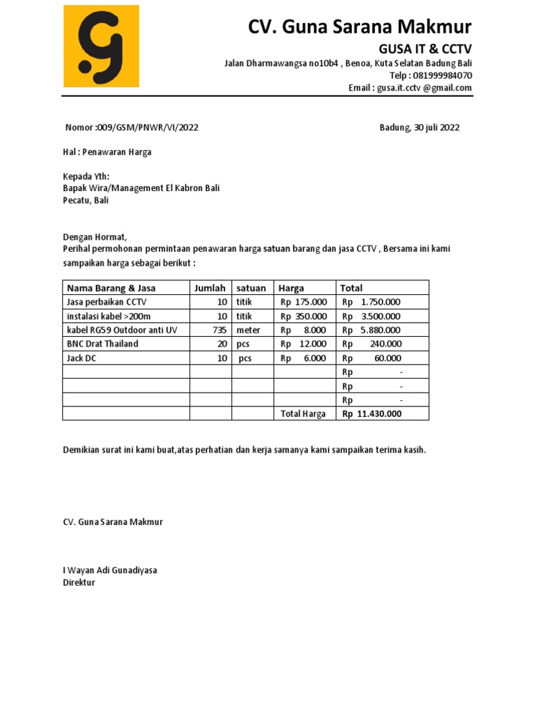 Penawaran Harga Jasa dan Barang CCTV | PDF