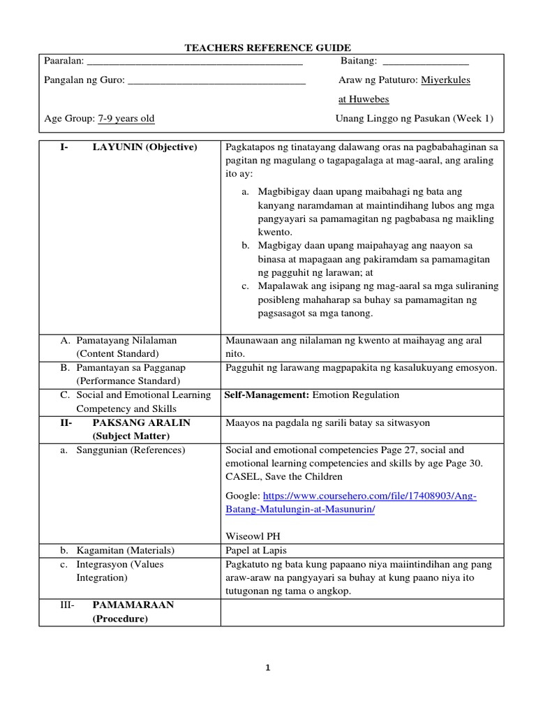 Ages7-9 Years Old-Self Management-Wk 1 (W-TH) - Zea | PDF