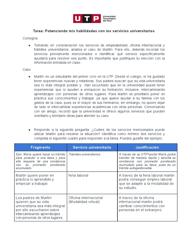 Tarea - Potenciando Mis Habilidades Con Los Servicios Universitarios - 1950511457 | PDF ...