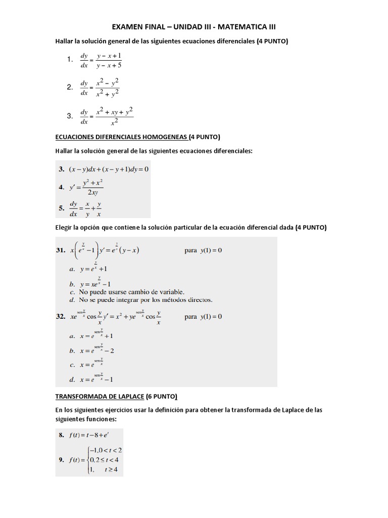 Soluciones generales de ecuaciones diferenciales, transformadas de Laplace y Fourier para el ...