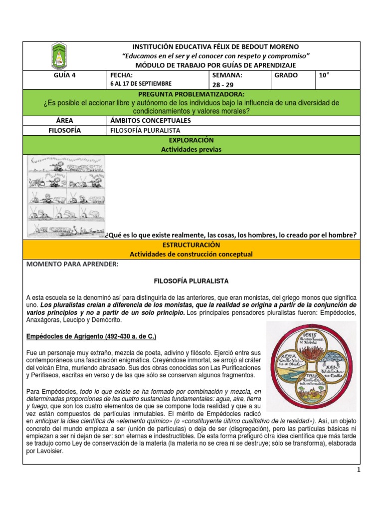 Filosofía Pluralista y Atomista: Guía 10° | PDF | Platón | Metafilosofía