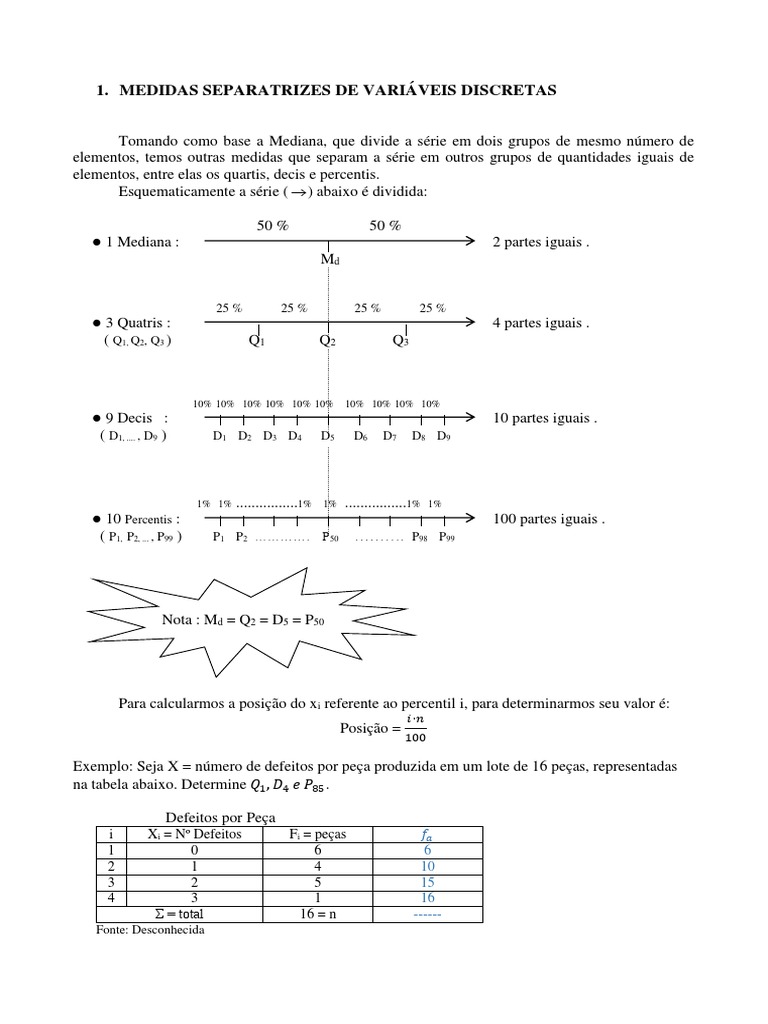 Medidas separatrizes de variáveis discretas e contínuas | PDF | Mediana ...