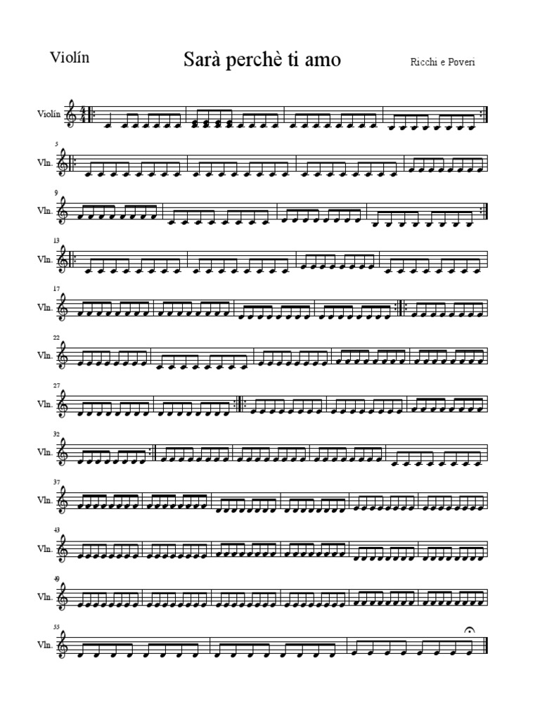 Violin Sheet Music Sarà perchè ti amo Ricchi e Poveri | PDF
