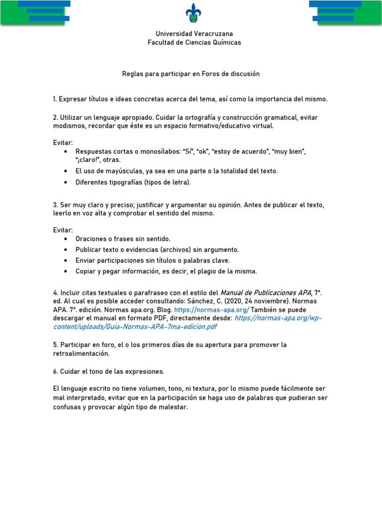 Reglas para participar en Foros de discusión | PDF
