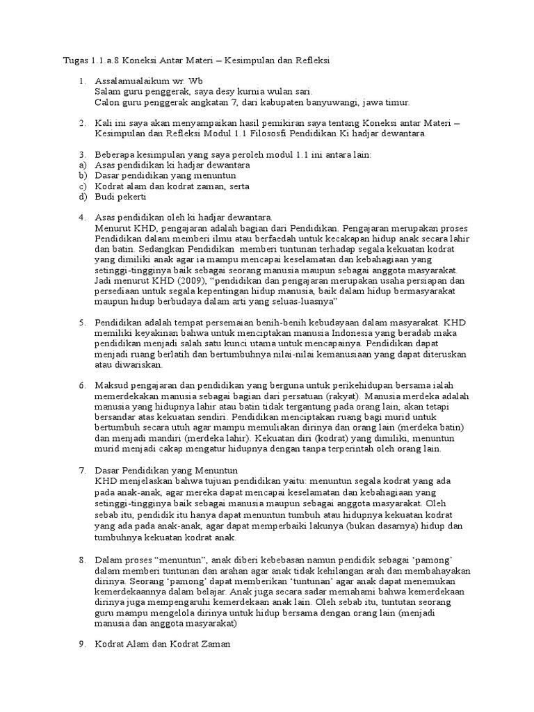 Tugas 1.1.a.8 Koneksi Antar Materi | PDF
