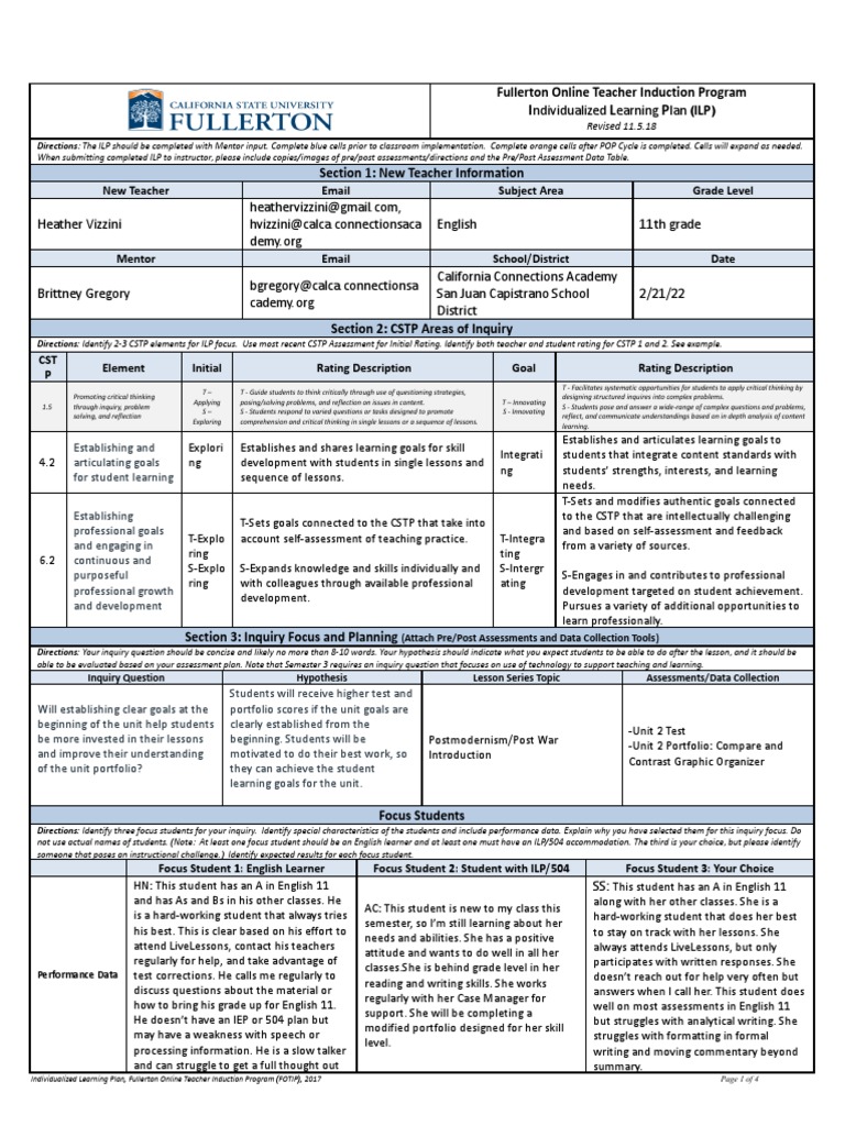 Heather Vizzini Individualized Learning Plan Spring 2022 | PDF ...