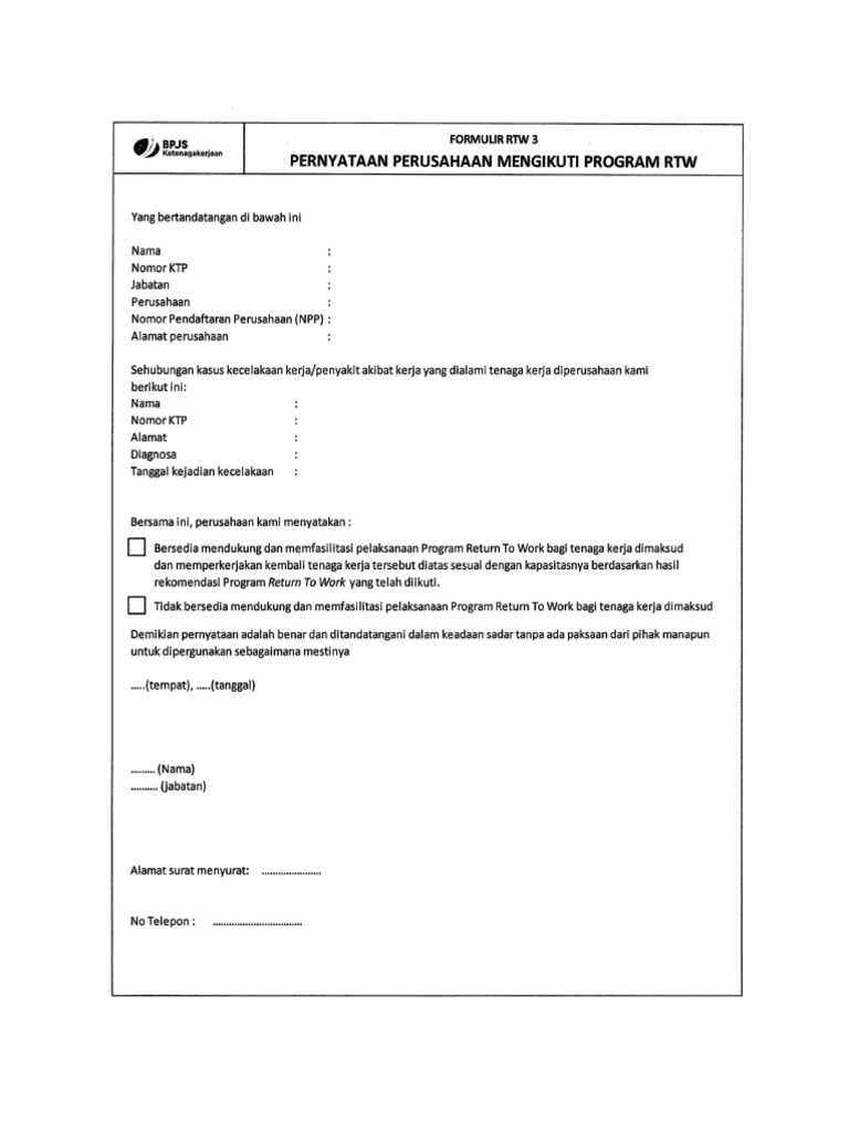 Formulir RTW 2017 | PDF