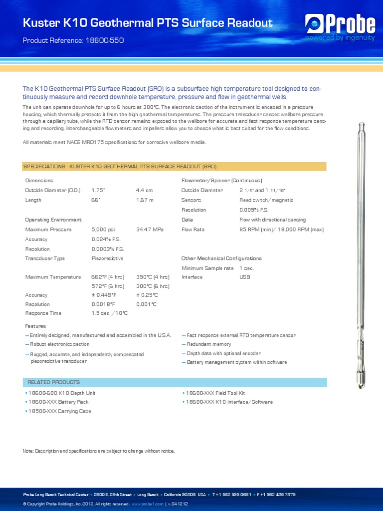 Probe - Kuster K10 Geothermal PTS (Sro) | PDF | Flow Measurement ...
