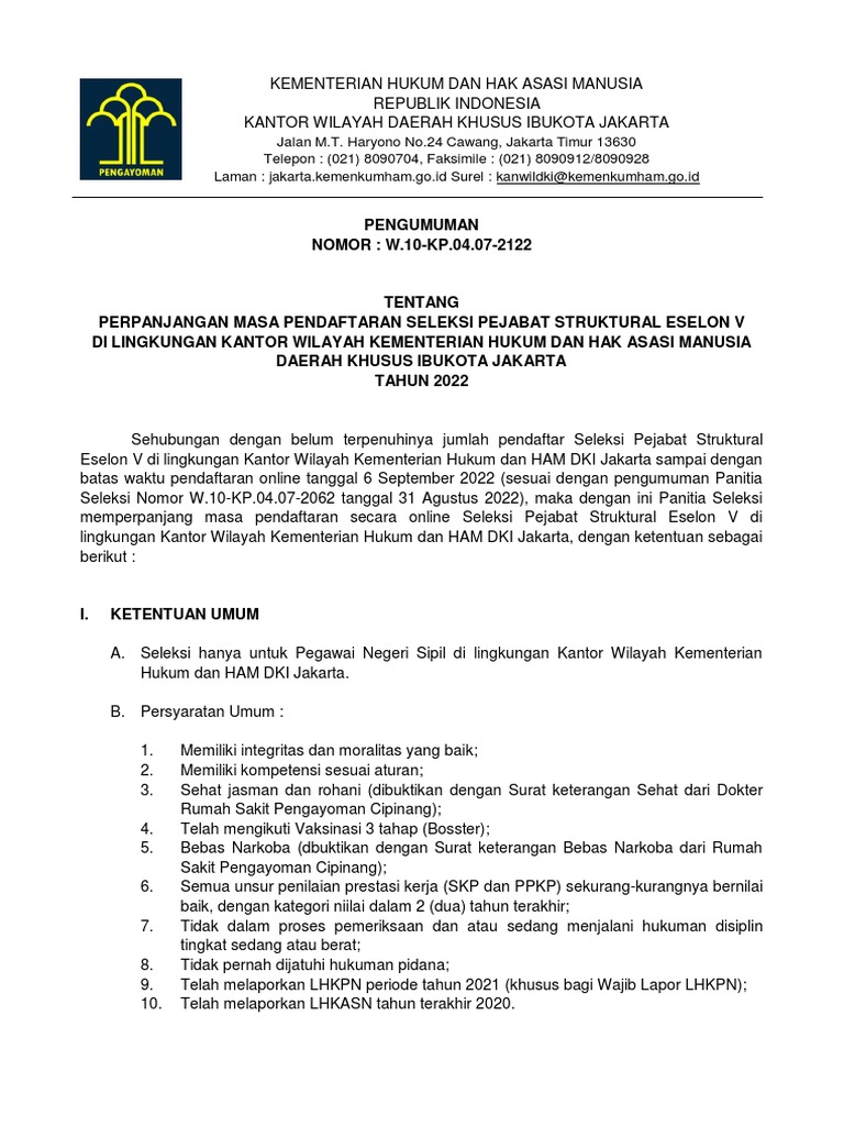 Perpanjangan Pendaftaran Seleksi Eselon V | PDF
