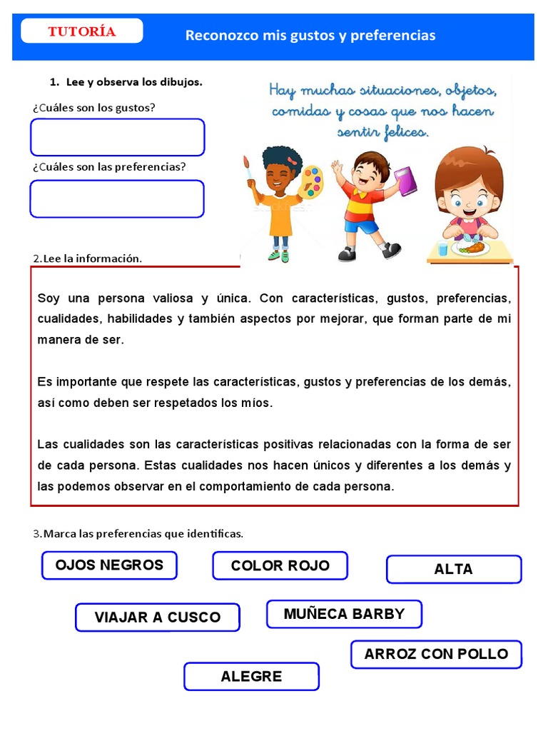 Ficha de Gustos y Preferencias para Niños | PDF