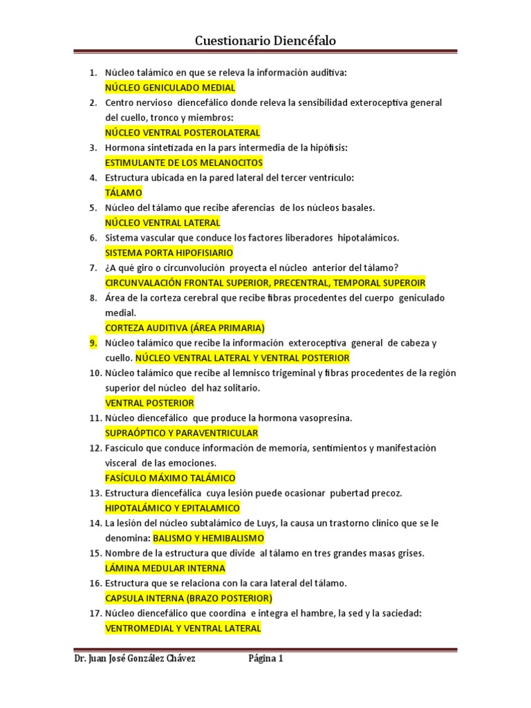 Cuest Dienc | PDF | Hipotálamo | Glándula pituitaria