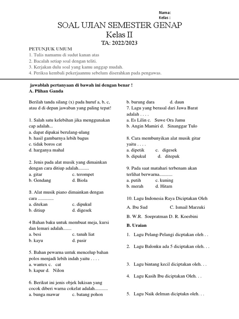 Soal Ujian Semester Genap PDF | PDF