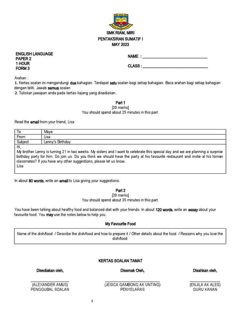 Exam Form 3 Paper 2 May 2023 | PDF