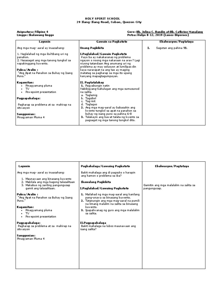 Learning Plan in Filipino | PDF