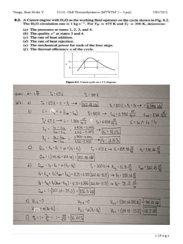 Tongo - Final Assignment No. 1 (ChE Thermo) | PDF | Science & Mathematics | Technology & Engineering