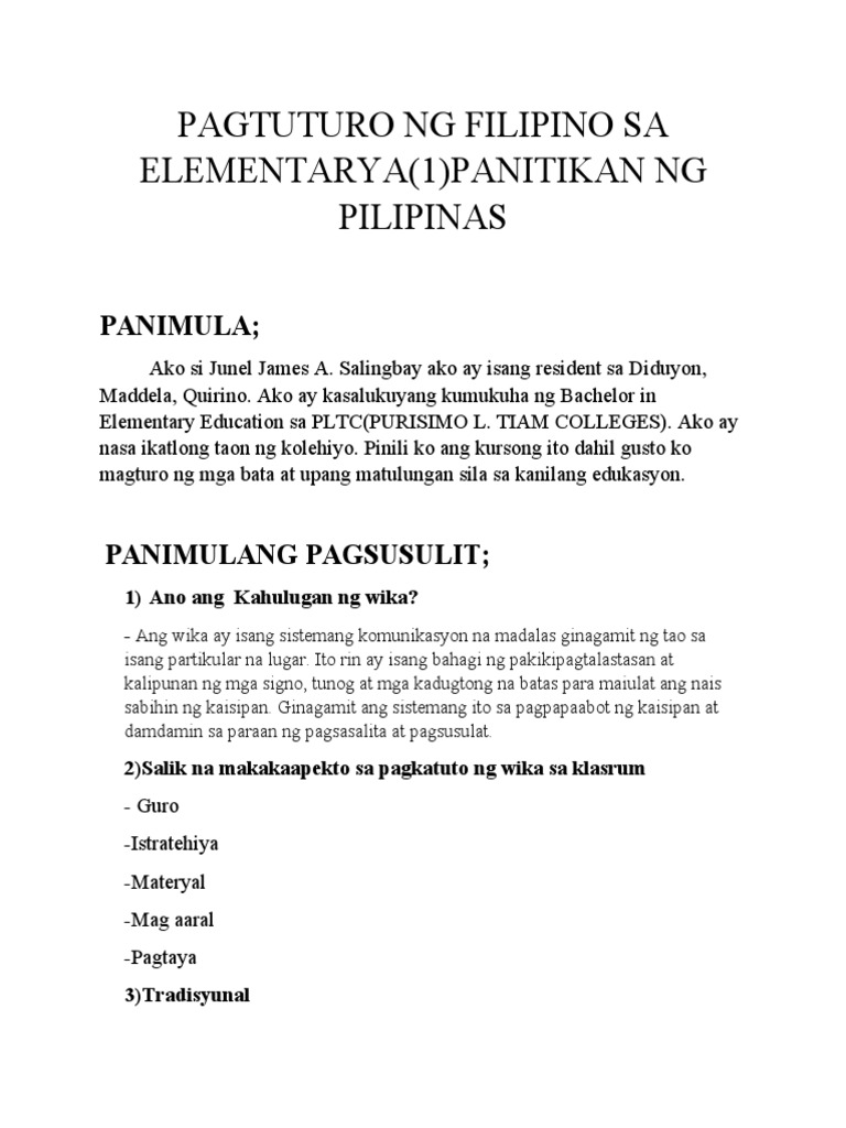 Pagtuturo NG Filipino Sa Elementarya | PDF