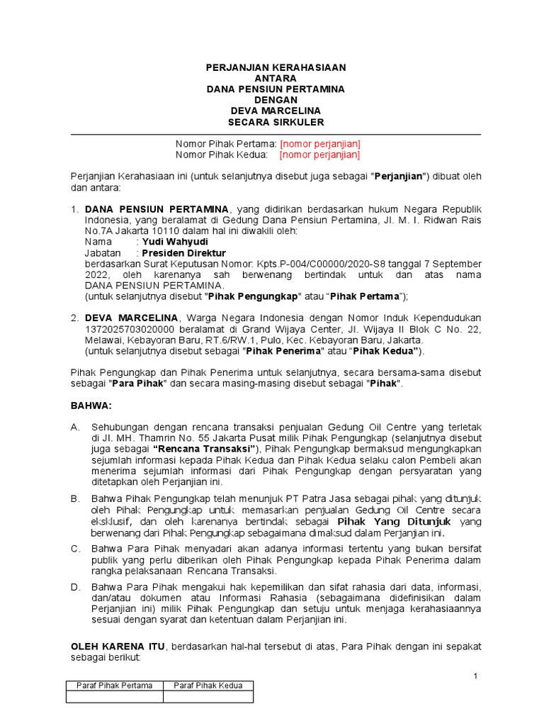 Format NDA DPP PERORANGAN Sirkuler Penawaran Umum GOC DPP 01112021 | PDF