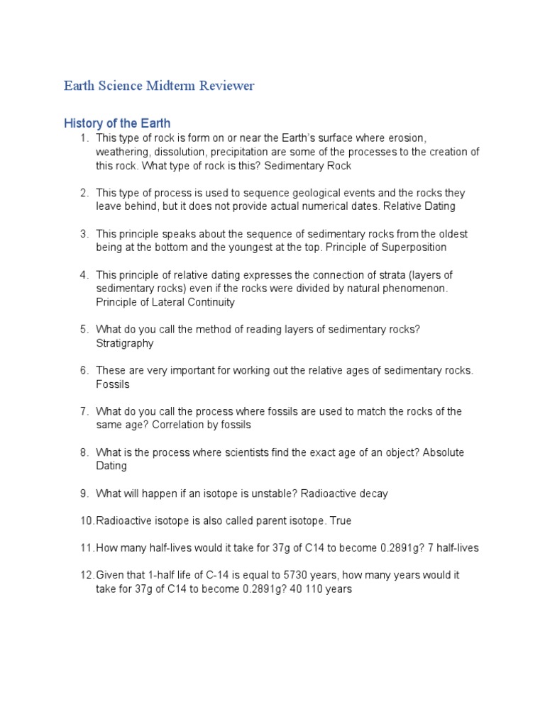 Earth Science Quiz Answers | PDF | Rock (Geology) | Earth