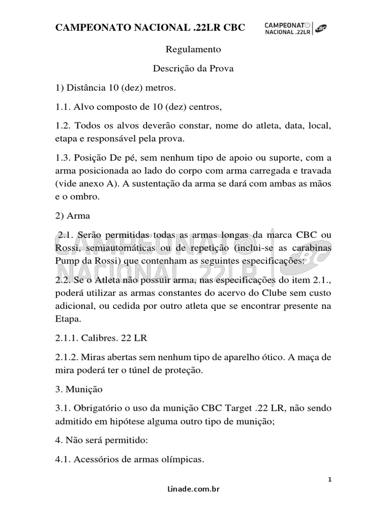 Regulamento Nacional CBC 22LR | PDF | Armas de fogo | Munição