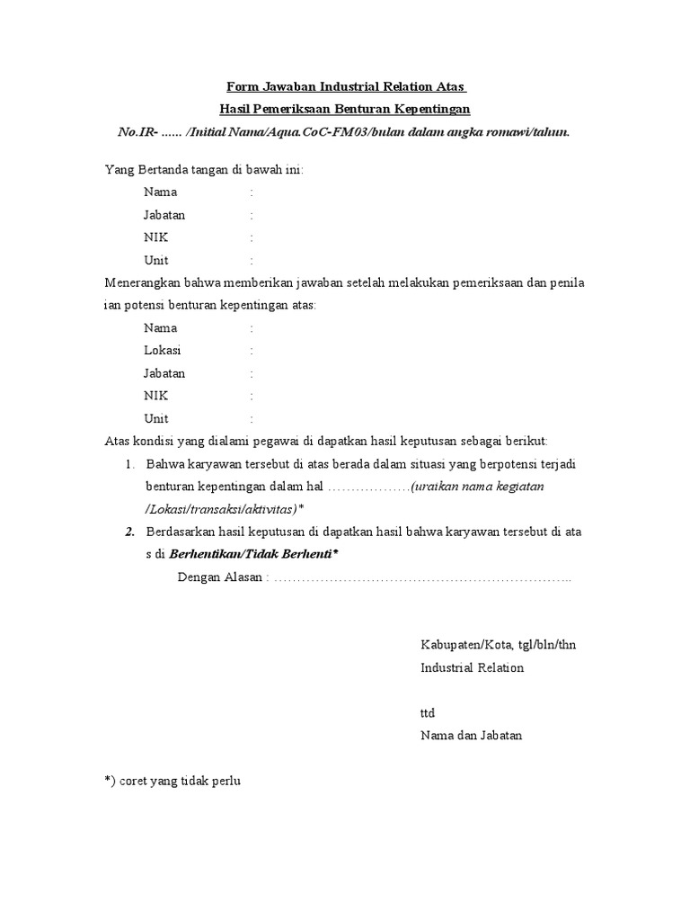 Form Jawaban Industrial Relation Atas | PDF