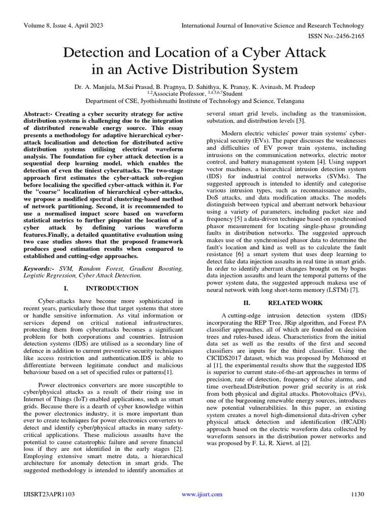 Detection And Location Of A Cyber Attack In An Active Distribution