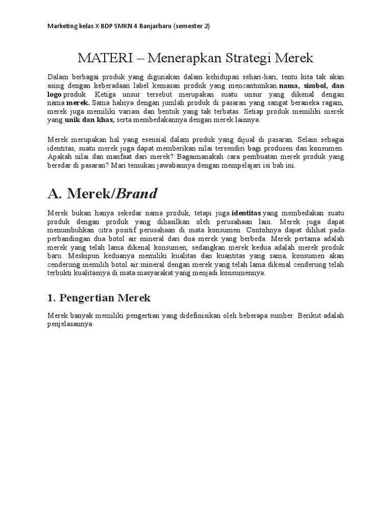 Strategi Merek untuk Kelas X BDP | PDF | Bisnis